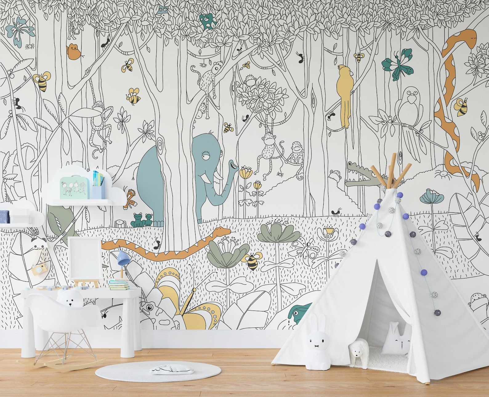 Coloring Kids Room Wallpaper, Paintable Peel and Stick Wall Mural ...