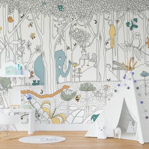 Coloring Wallpaper, Paintable Wall Mural, Drawable Kids Room Peel and ...
