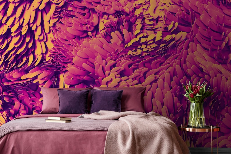 Pink Abstract Wallpaper: Modern 3D Neon Wall Mural, Peel and Stick - Etsy