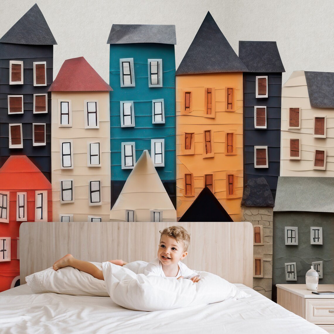 Town Kids Wallpaper Large Town Peel and Stick Wall Mural - Etsy