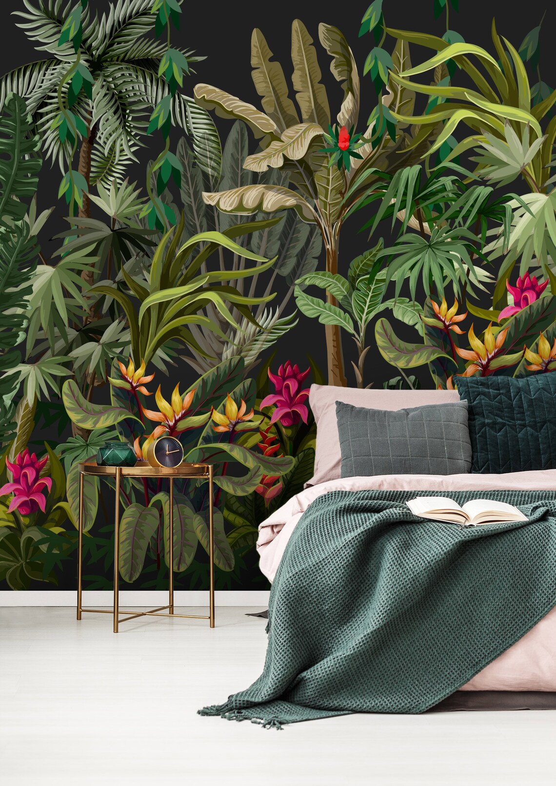 Botanical Wallpaper Dark Tropical Plants Wall Mural Floral - Etsy
