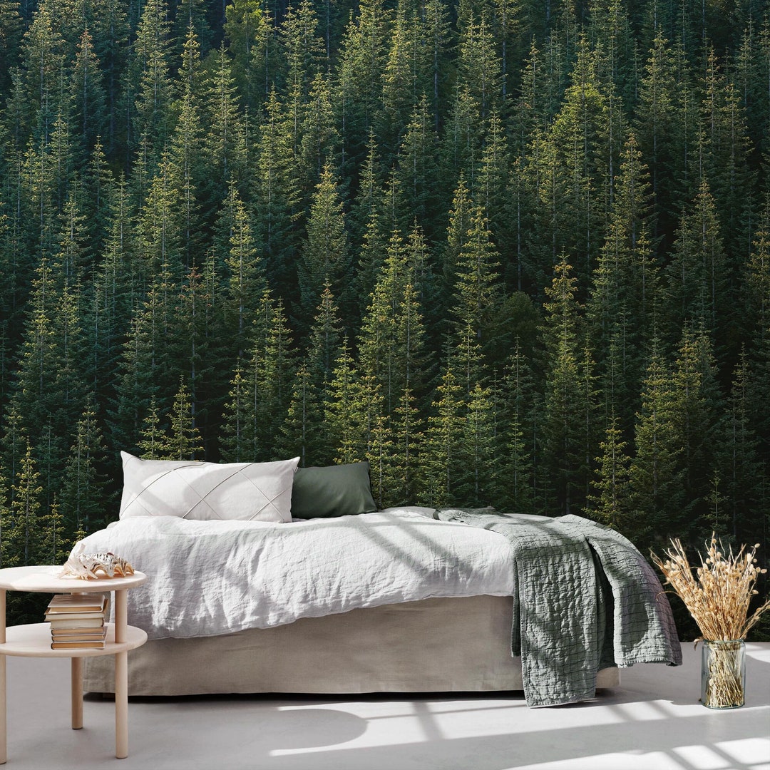Forest Wallpaper Pine Trees Wall Mural Nature Peel and Stick Wallpaper ...
