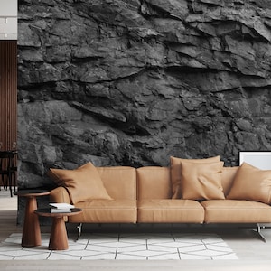 Rock Wallpaper, 3D Stone Texture Wall Mural, Dark Realistic Peel and ...