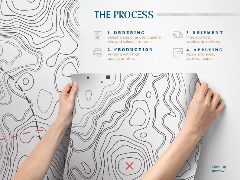 Topographic Topo Map Wallpaper, Black White Background Wall Mural ...