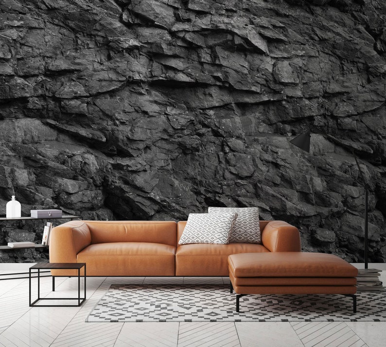 Rock Wallpaper, 3D Stone Texture Wall Mural, Dark Realistic Peel and ...