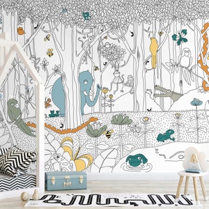 Coloring Wallpaper, Paintable Wall Mural, Drawable Kids Room Peel and ...