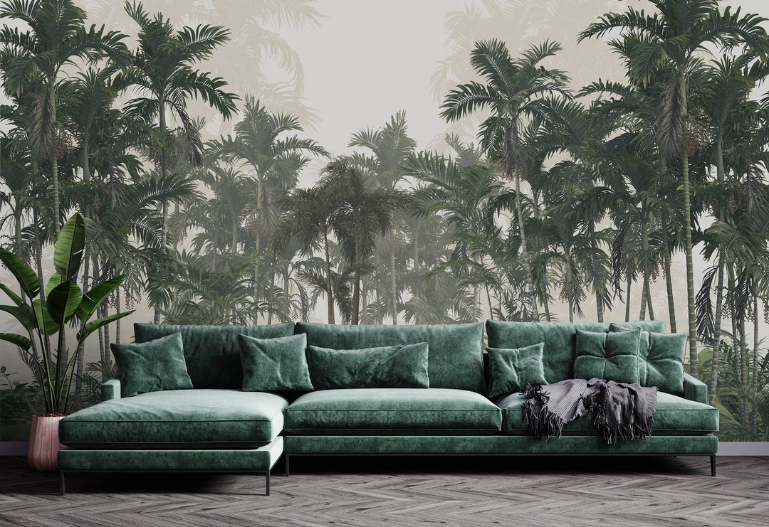 Tropical Leaves Wallpaper, Exotic Wall Mural, Dark Jungle Peel and ...