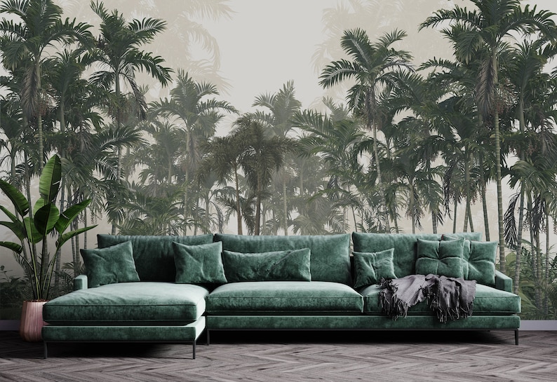 Tropical Leaves Wallpaper Exotic Wall Mural Dark Jungle Peel - Etsy