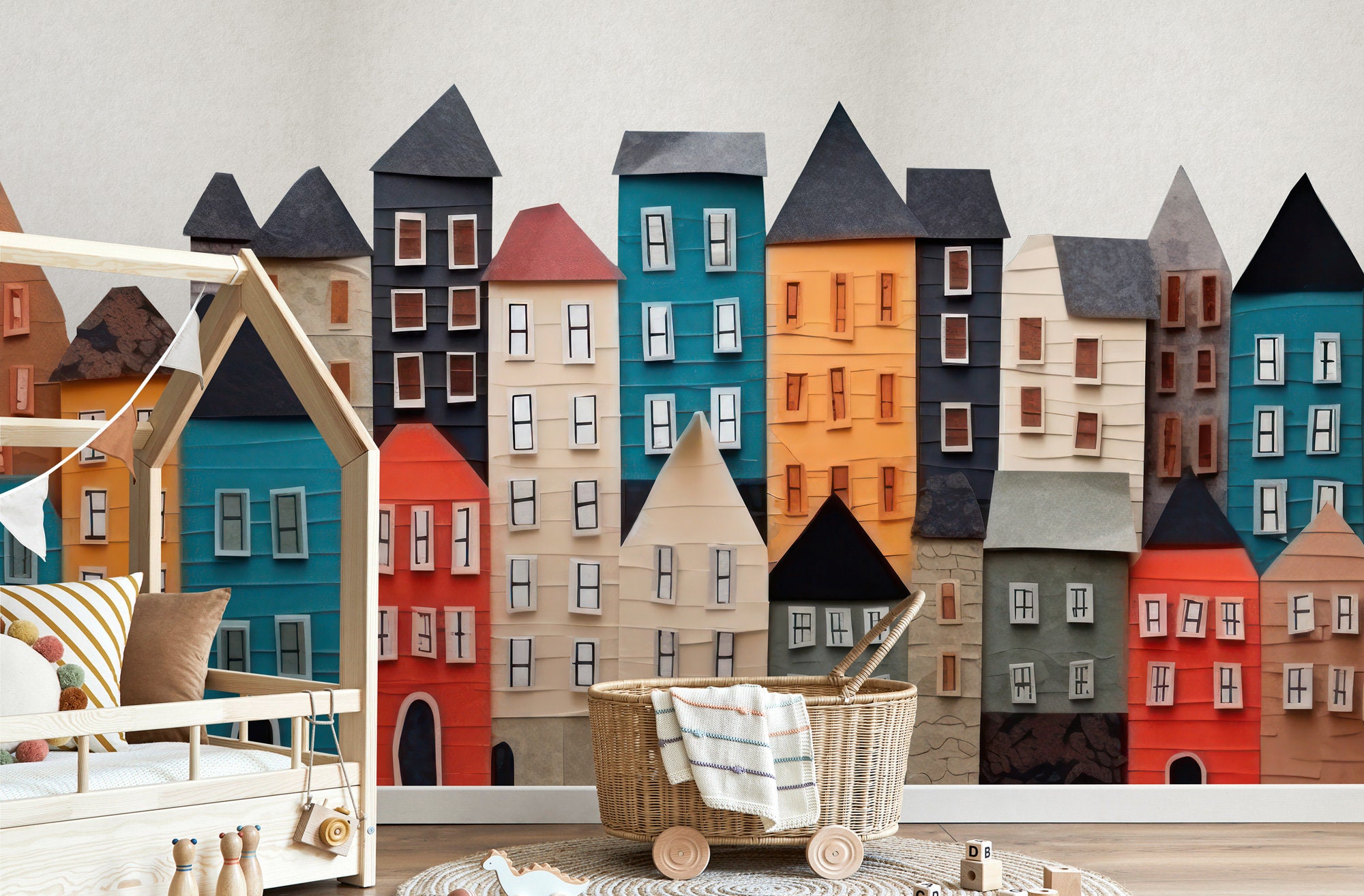 Town Kids Wallpaper Large Town Peel and Stick Wall Mural - Etsy