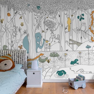 Coloring Wallpaper, Paintable Wall Mural, Drawable Kids Room Peel and ...