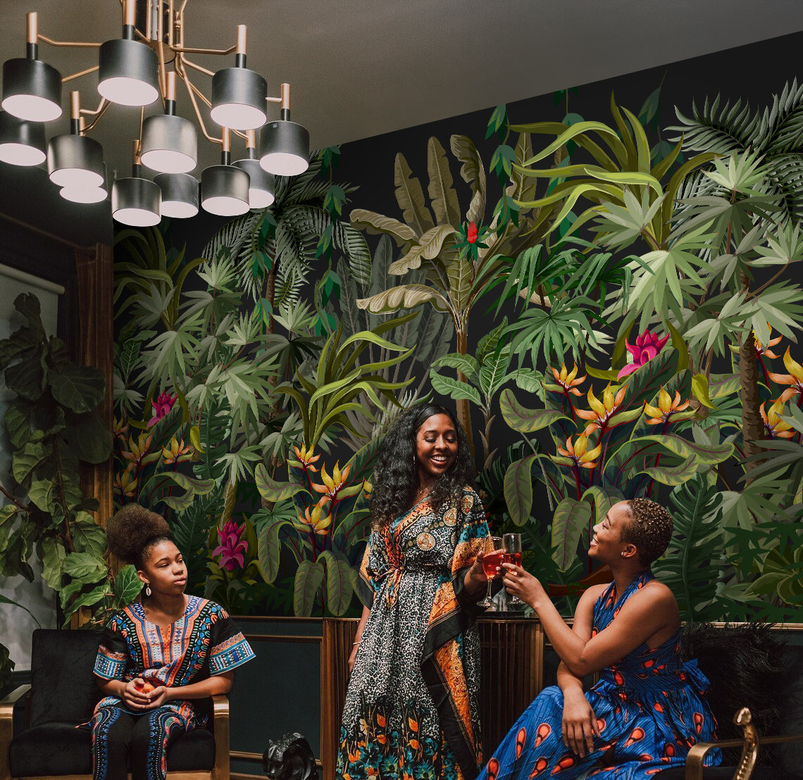 Botanical Wallpaper Dark Tropical Plants Wall Mural Floral Peel and ...