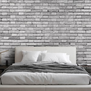 White Brick Wallpaper 3D Stone Texture Wall Mural, Aged Brick Peel and ...