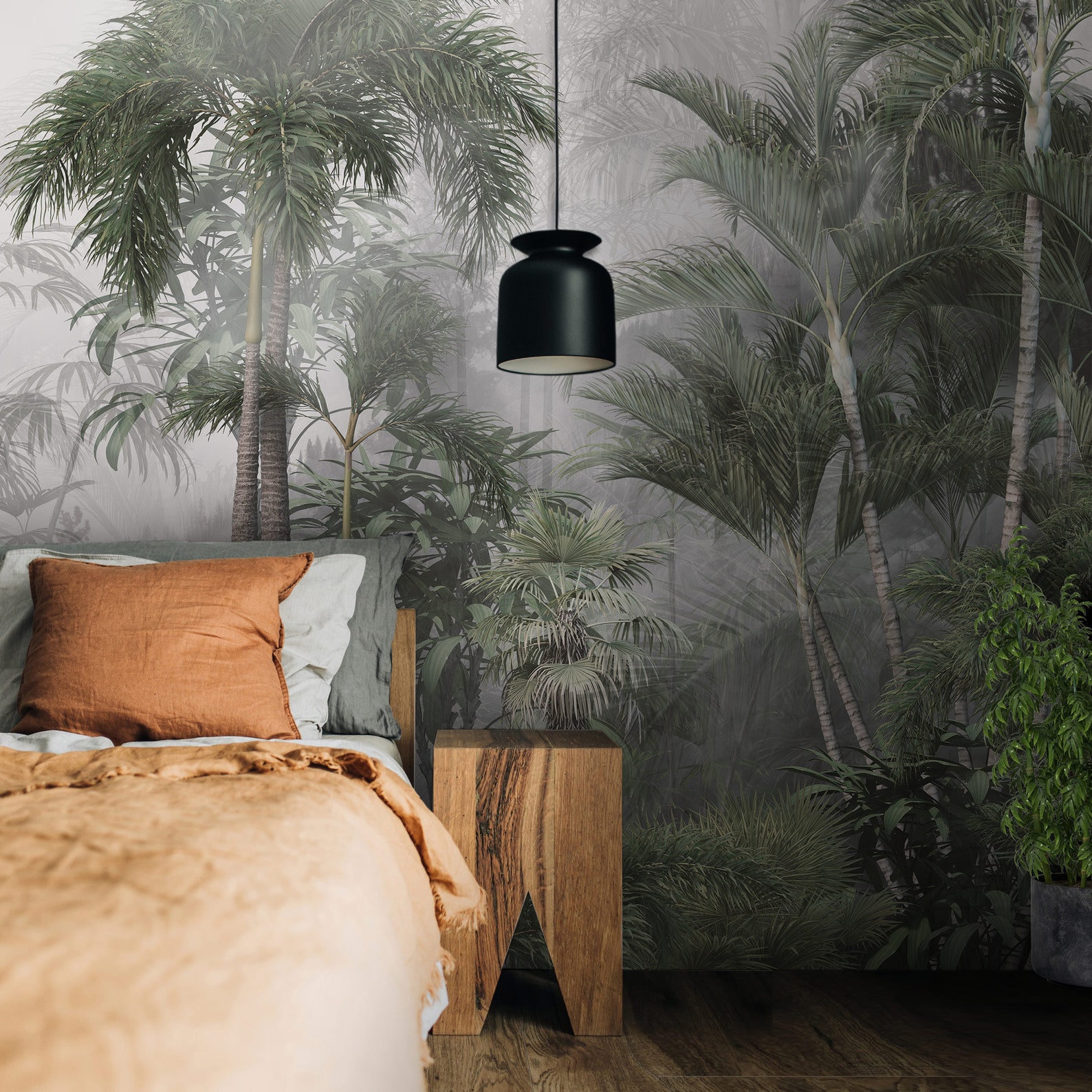 Tropical Leaves Wallpaper Exotic Wall Mural Dark Jungle Peel - Etsy