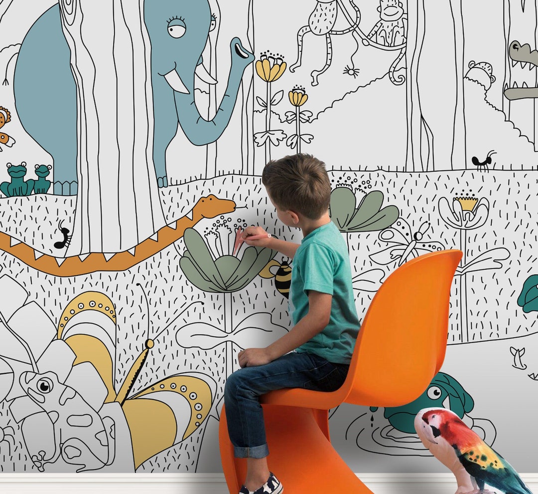 Coloring Wallpaper, Paintable Wall Mural, Drawable Kids Room Peel and ...