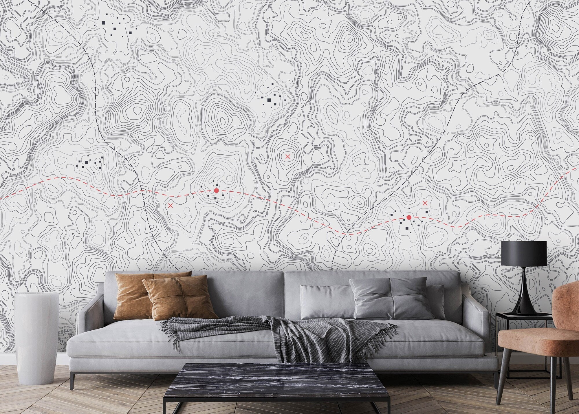 Topographic Topo Map Wallpaper, Black White Background Wall Mural ...