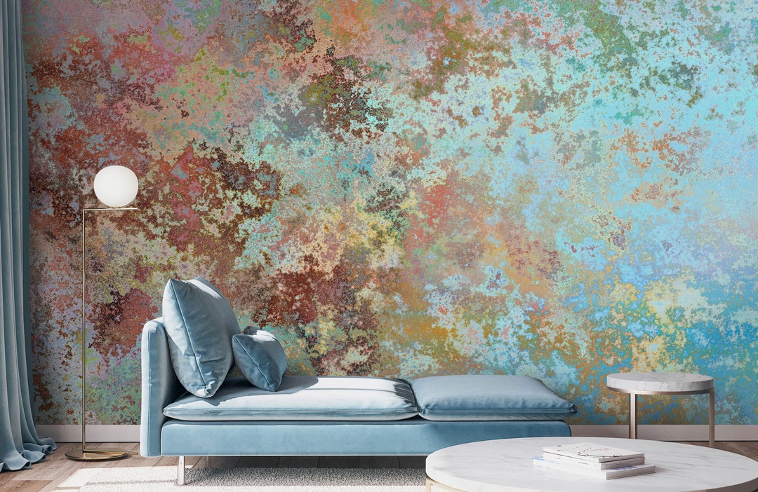 Rusty Metal Wallpaper, Rust Wall Mural, Blue Metal Peel and Stick ...