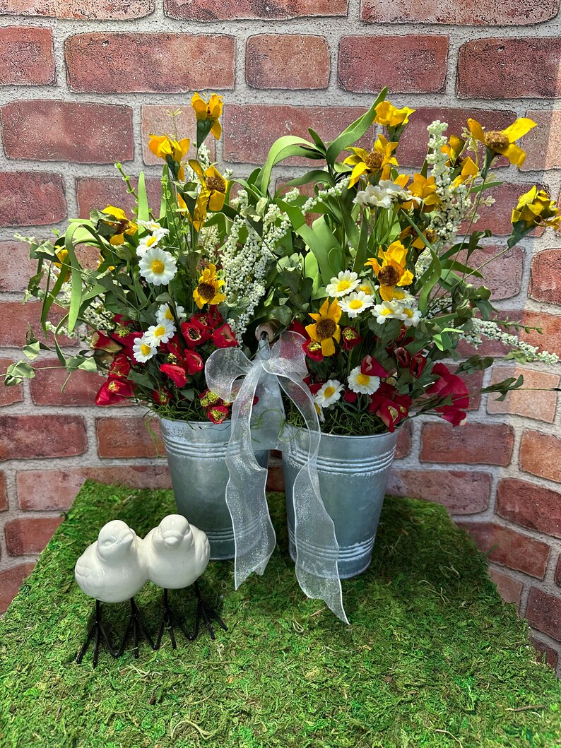 Spring Florals in Galvanized Bucket | Farmhouse | Home Decor | Floral ...