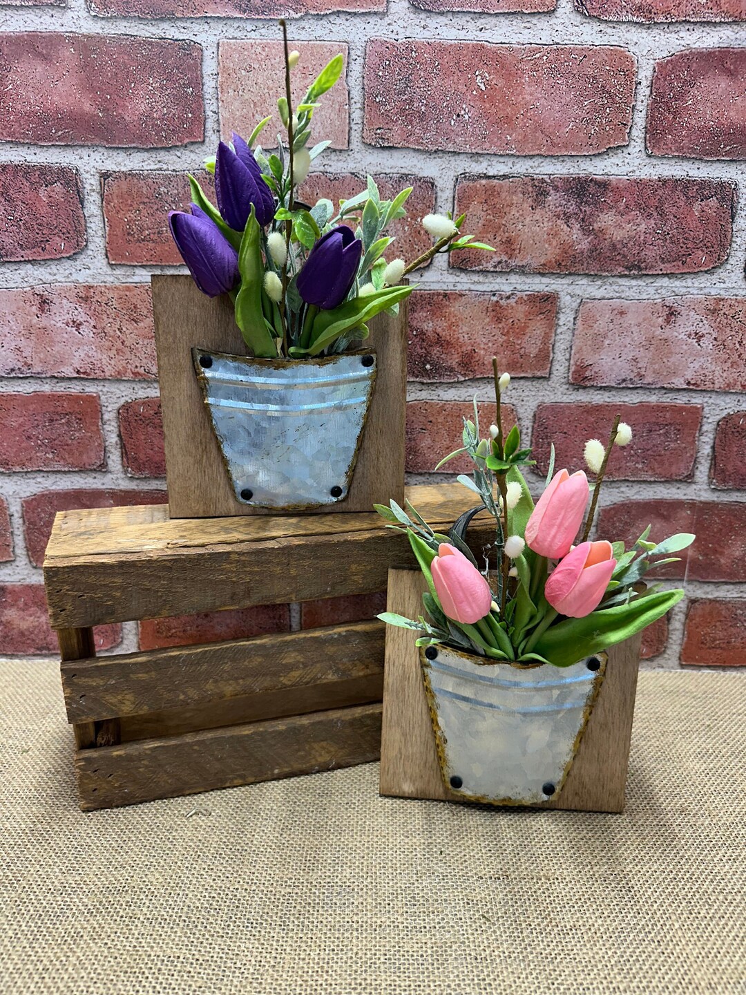 Pair of Hanging Tulip Flower Wall Pockets Farmhouse Home Decor ...