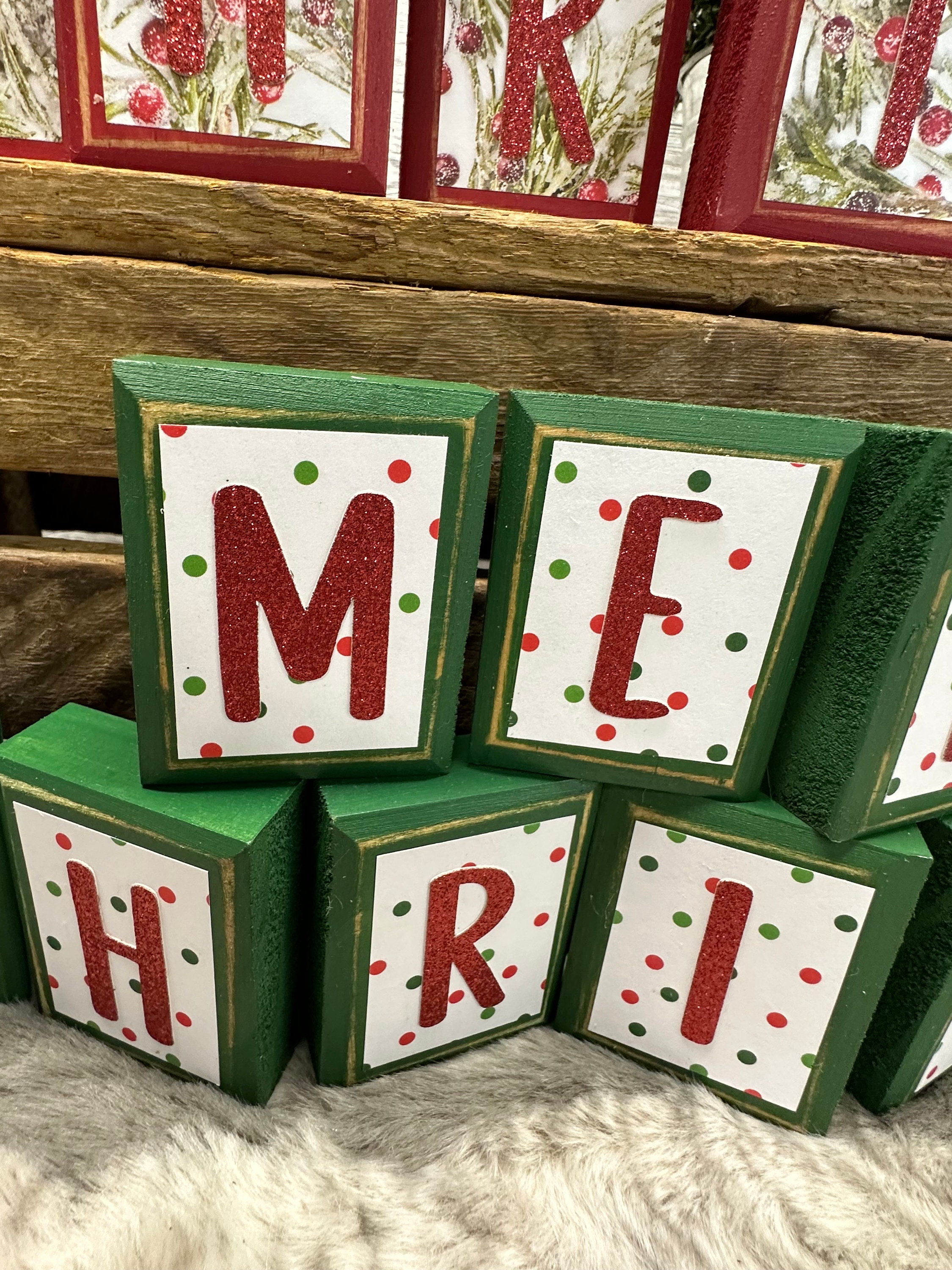 Merry Christmas Word Blocks, Farmhouse, Wooden Blocks, Mantel Decor ...