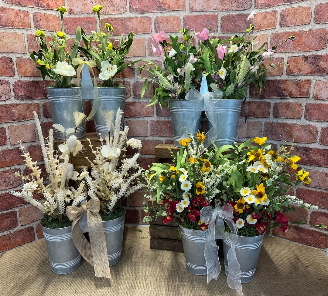 Spring Florals in Galvanized Bucket | Farmhouse | Home Decor | Floral ...