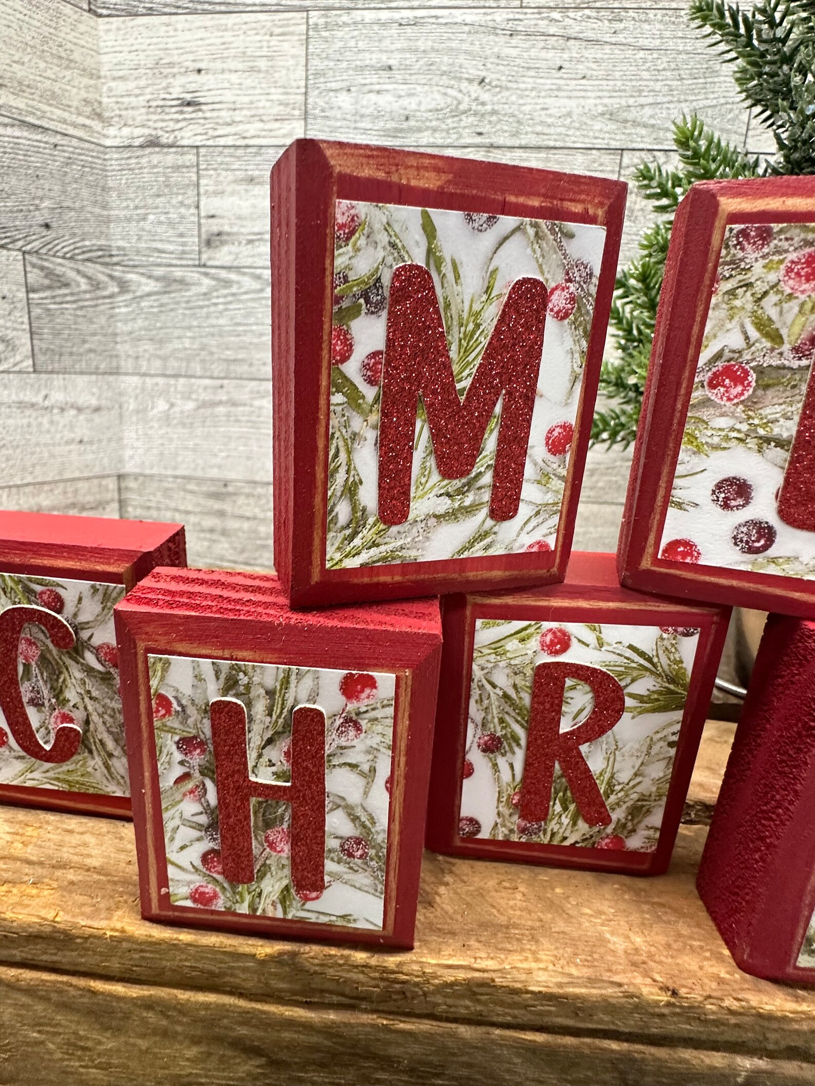 Merry Christmas Word Blocks, Farmhouse, Wooden Blocks, Mantel Decor ...