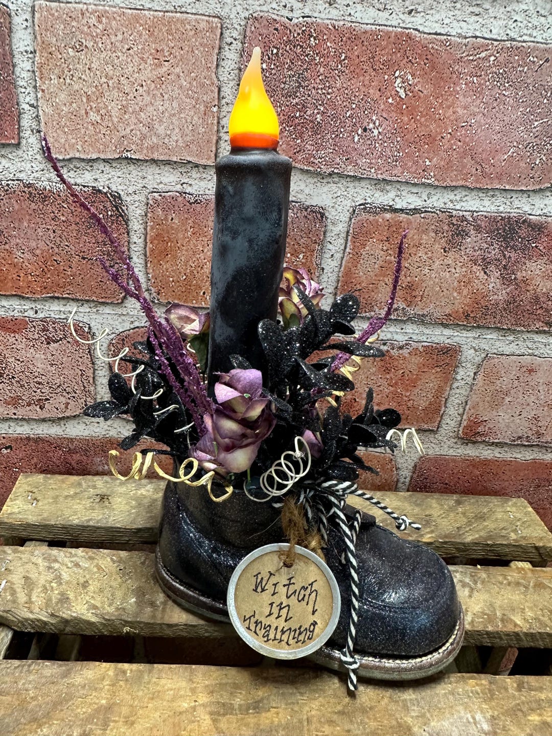 Vintage Halloween Baby Shoe Decoration With Candle and Flowers - Etsy
