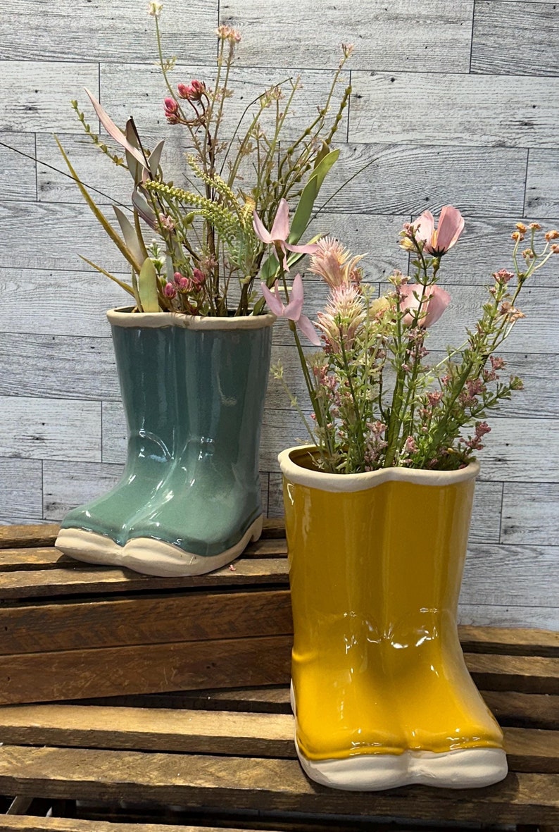 Ceramic Rainboot Vase | Spring Decor | Summer Decor - Etsy