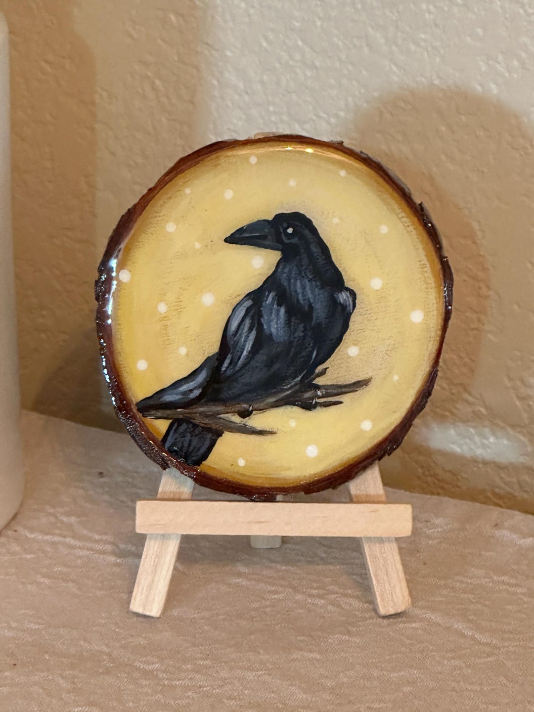 Hand-painted Crow Art: Rustic Wood Round With Resin Finish - Etsy