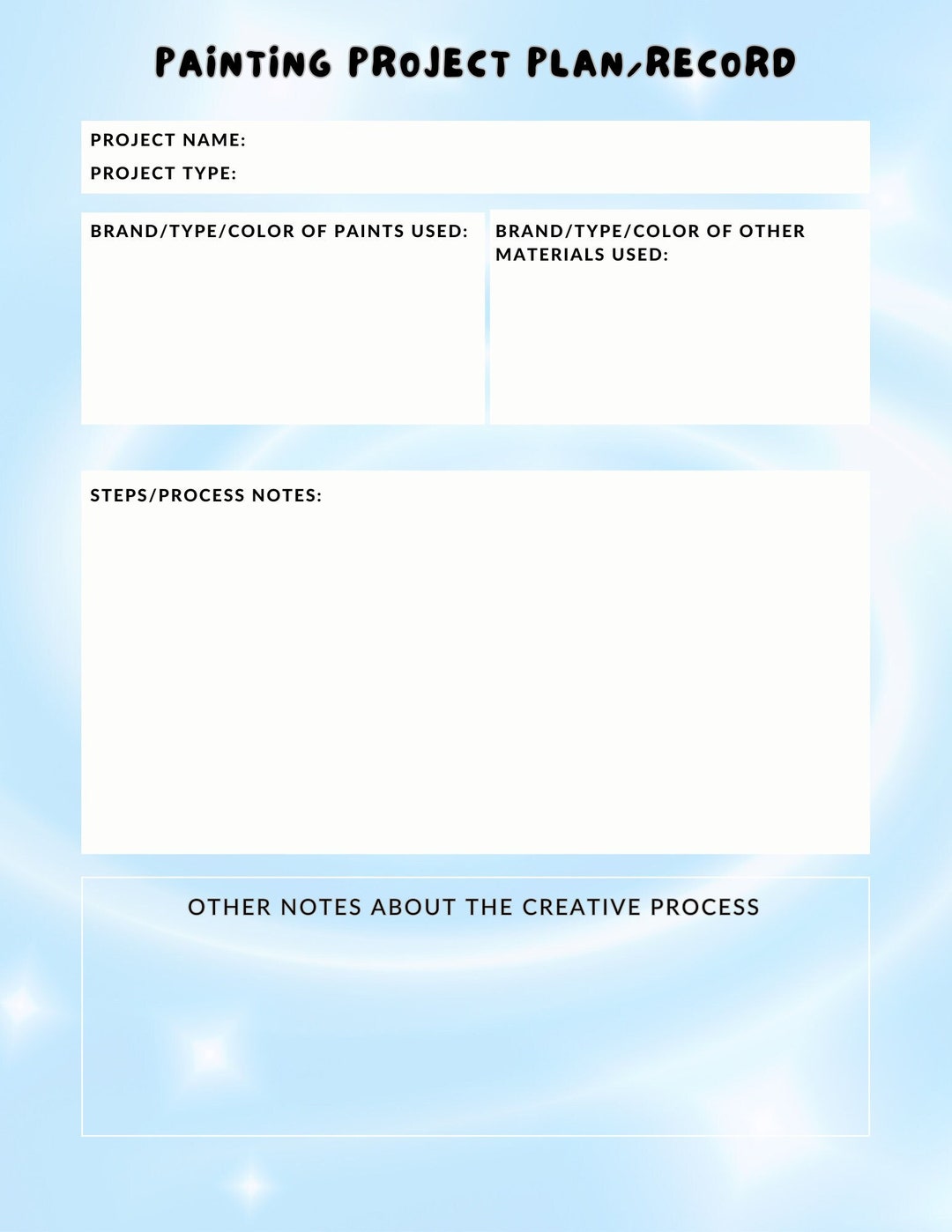 Downloadable Painting Project Plan/record One-page Template Art Project ...