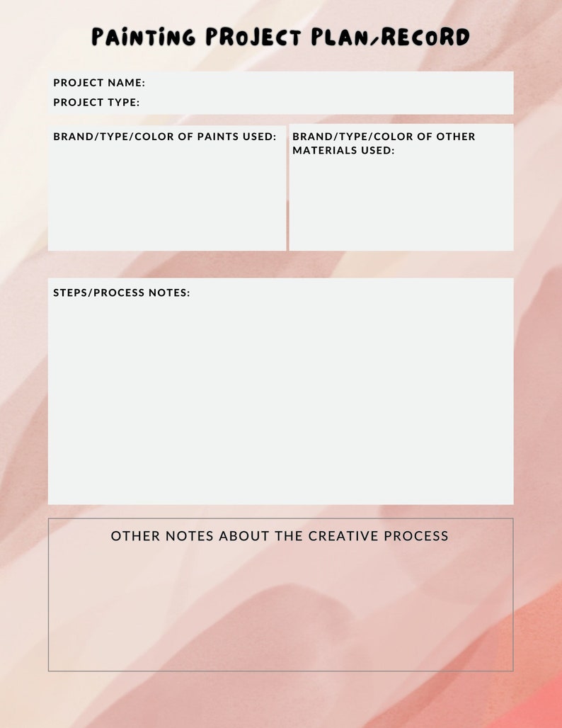Downloadable Painting Project Plan/record One-page Template Art Project ...