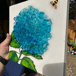 Painting Acrylic Glass Resin Blue Hydrangea Painting Floral Wall Art Handcrafted Home Decor ...