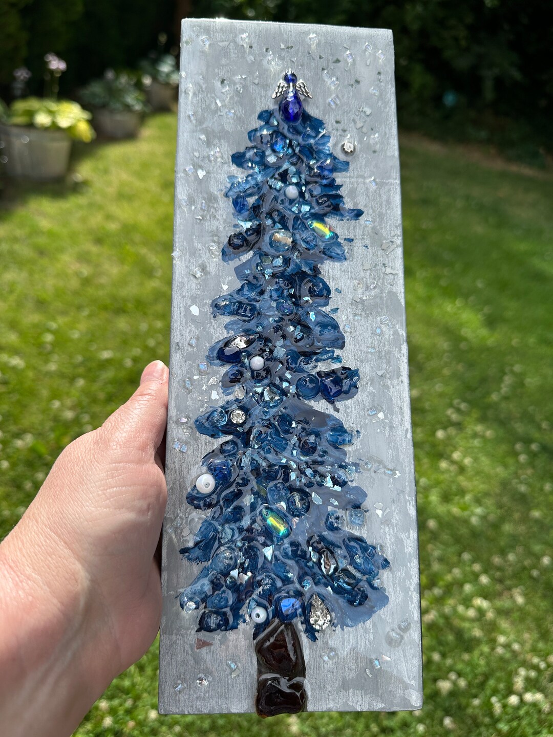 Crushed Glass and Resin Christmas Tree Art Festive Holiday Decor ...