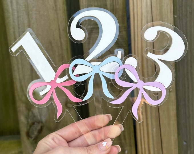 Bow Number Cake Topper - Bow Themed Birthday Decor - Girls Birthday ...