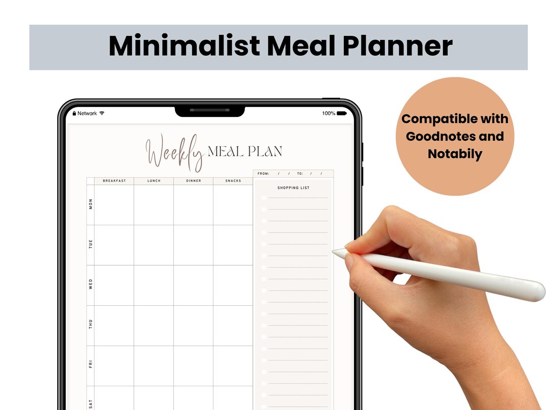 Digital Meal Planner for Goodnotes | 1-page Weekly Meal Plan PDF ...
