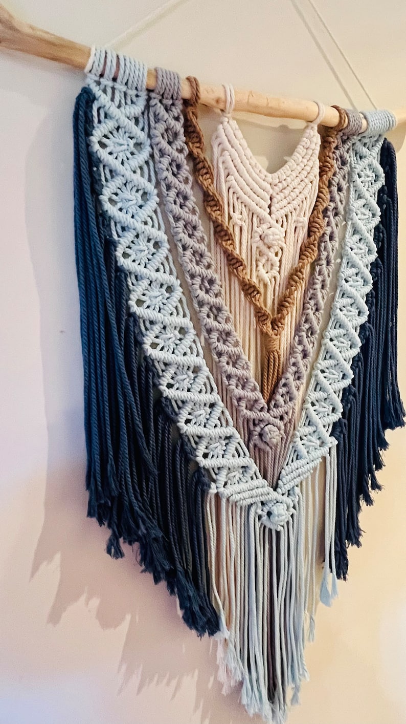 Macrame Wall Art in Blue Tones, Tulum Mexican Style Hanging Wall - Etsy
