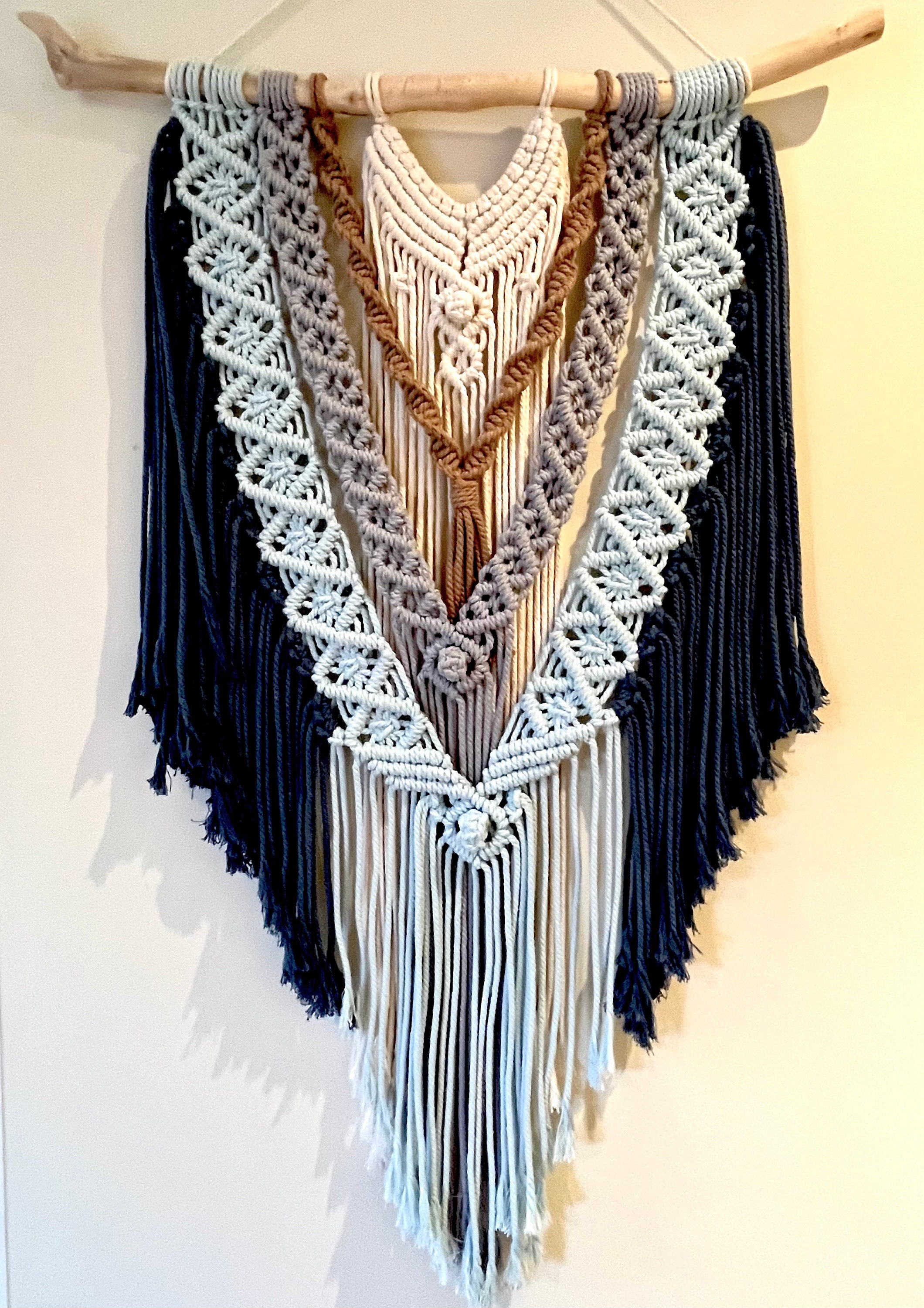 Macrame Wall Art in Blue Tones, Tulum Mexican Style Hanging Wall - Etsy