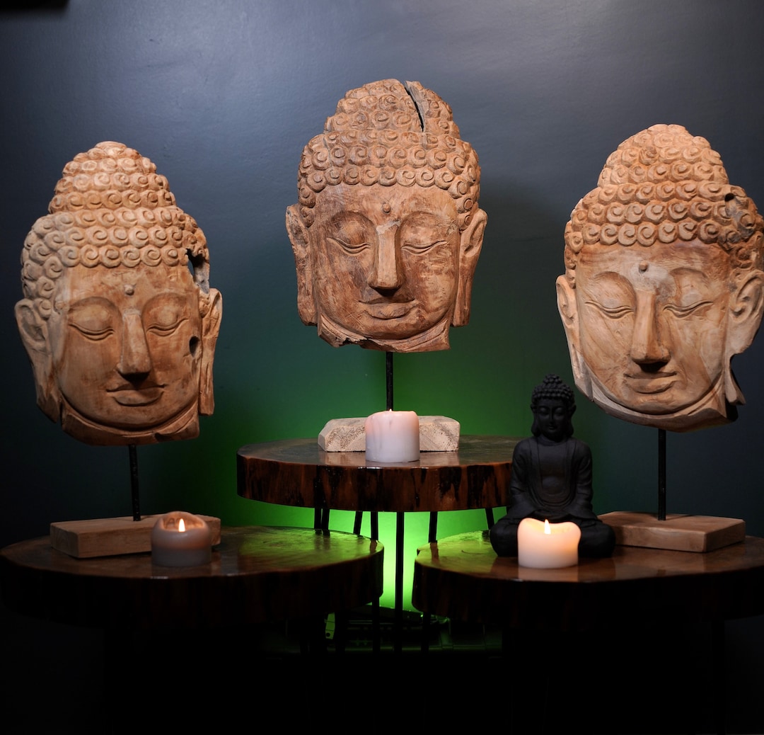 Handmade Wooden Buddha Face Statue Meditation Buddha Wood Sculpture ...