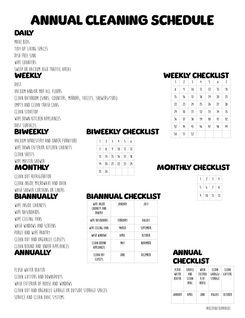 Annual Cleaning Schedule - Etsy
