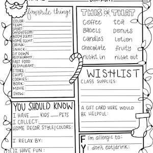 Teacher Questionnaire, Santa's Helper Form, Christmas Gift ...