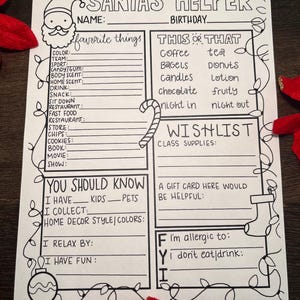 Teacher Questionnaire, Santa's Helper Form, Christmas Gift ...