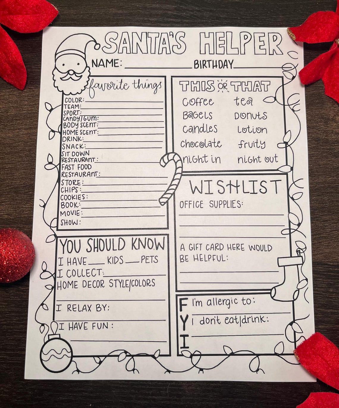 Secret Santa Form, Coworker Questionnaire, Secret Santa Questionnaire ...