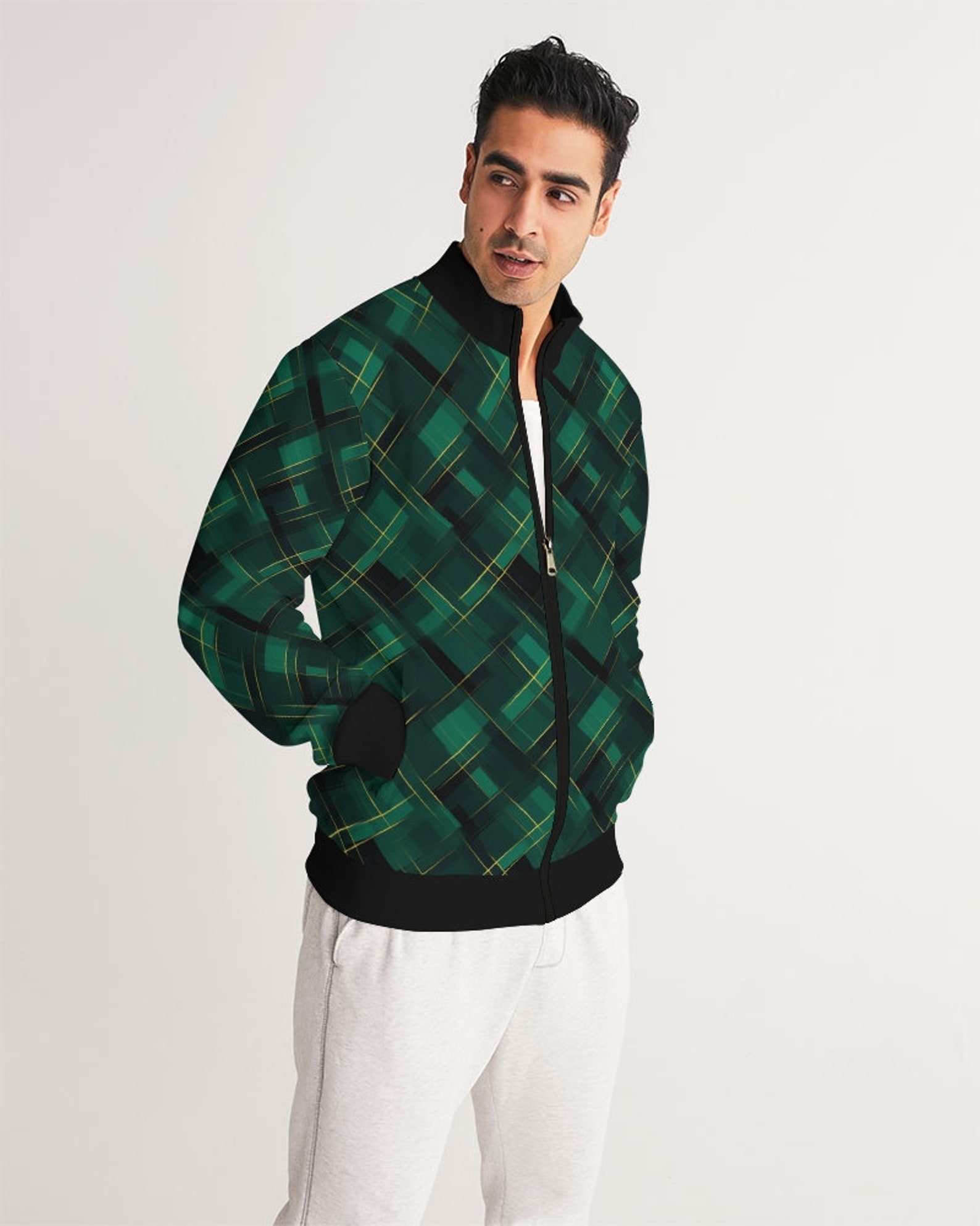 Deep Green Modern Plaid Track Jacket - Etsy