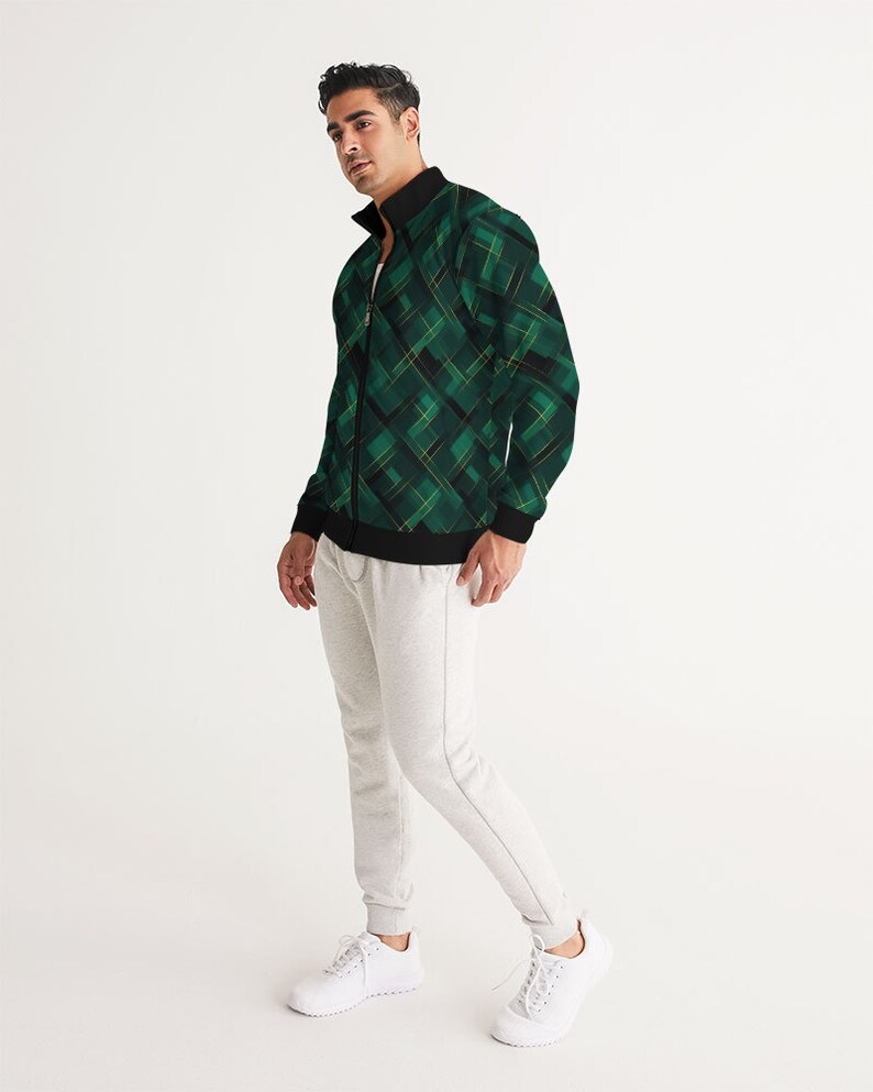 Deep Green Modern Plaid Track Jacket - Etsy
