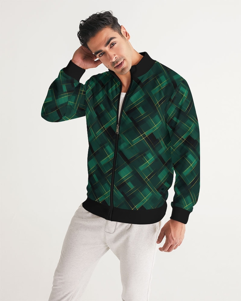 Deep Green Modern Plaid Track Jacket - Etsy