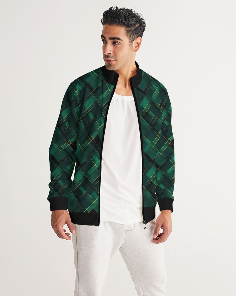 Deep Green Modern Plaid Track Jacket - Etsy