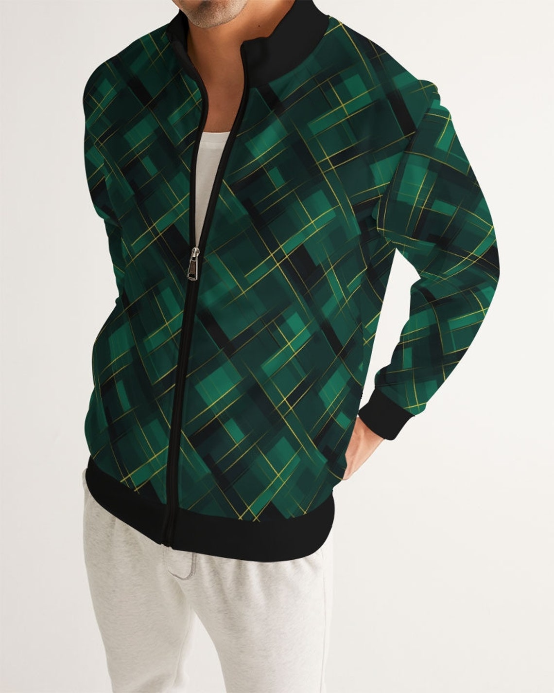 Deep Green Modern Plaid Track Jacket - Etsy