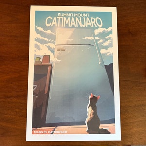 Summit Mount Catimanjaro Cat Art Print Travel Poster, 12" X 18", Glossy ...