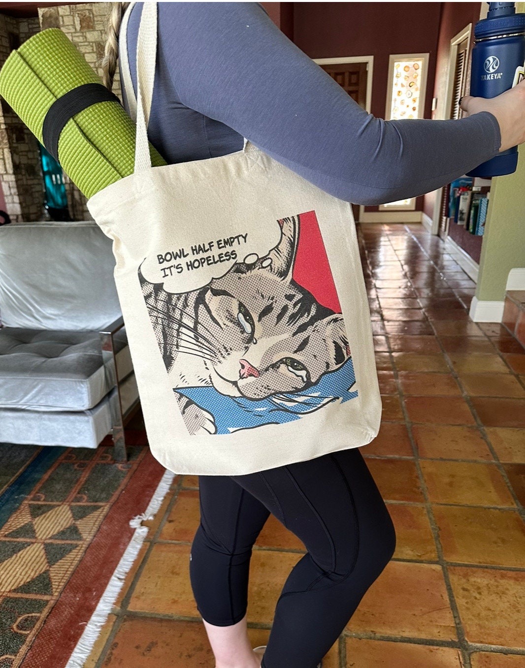 Bowl Half Empty Its Hopeless Cat Tote Bag, 12oz Heavy Canvas, 3 Bottom ...