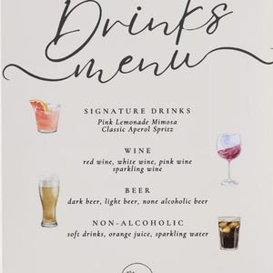 Bar Menu Template, Modern Editable Drink Menu, Minimalist Printable Bar ...