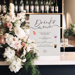 Bar Menu Template, Modern Editable Drink Menu, Minimalist Printable Bar ...